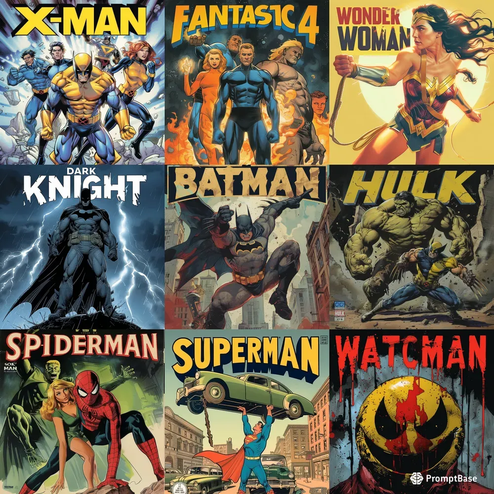 Famous Superhero Comics Books Covers Midjourney Prompt | PromptBase