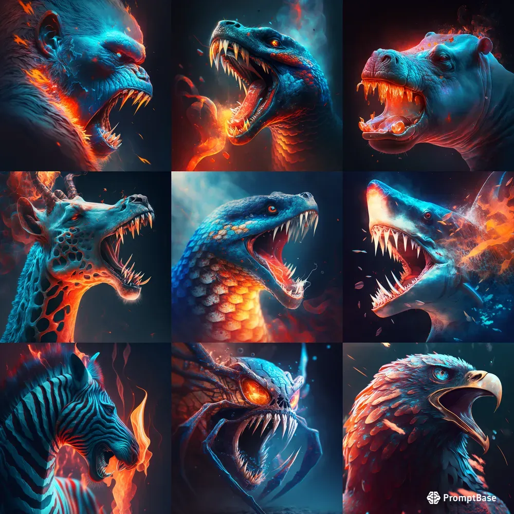 Angry Devil Killer Animals Fire Art Midjourney Prompt | PromptBase