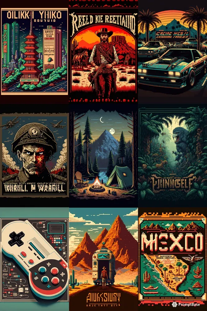 Pixel Art Posters Midjourney Prompt | PromptBase