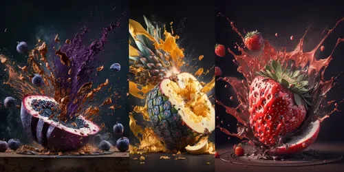 Exploding Fruits And Vegetables Midjourney Prompt | PromptBase