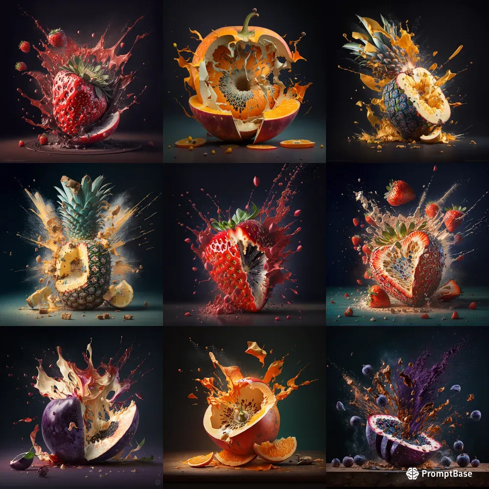 Exploding Fruits Midjourney Prompt | PromptBase