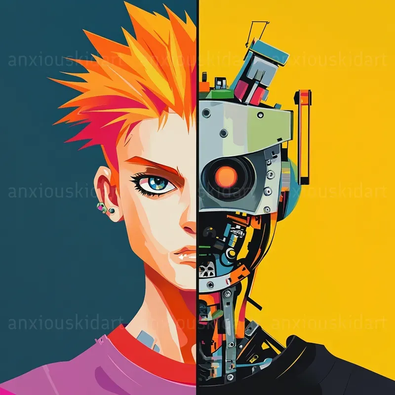 Nf Split Screen Characters Robots Midjourney Prompt | PromptBase