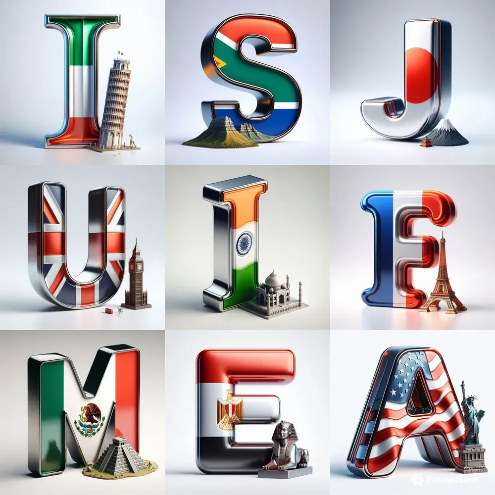 Country Flag Alphabet Letter Posters DALL·E Prompt | PromptBase