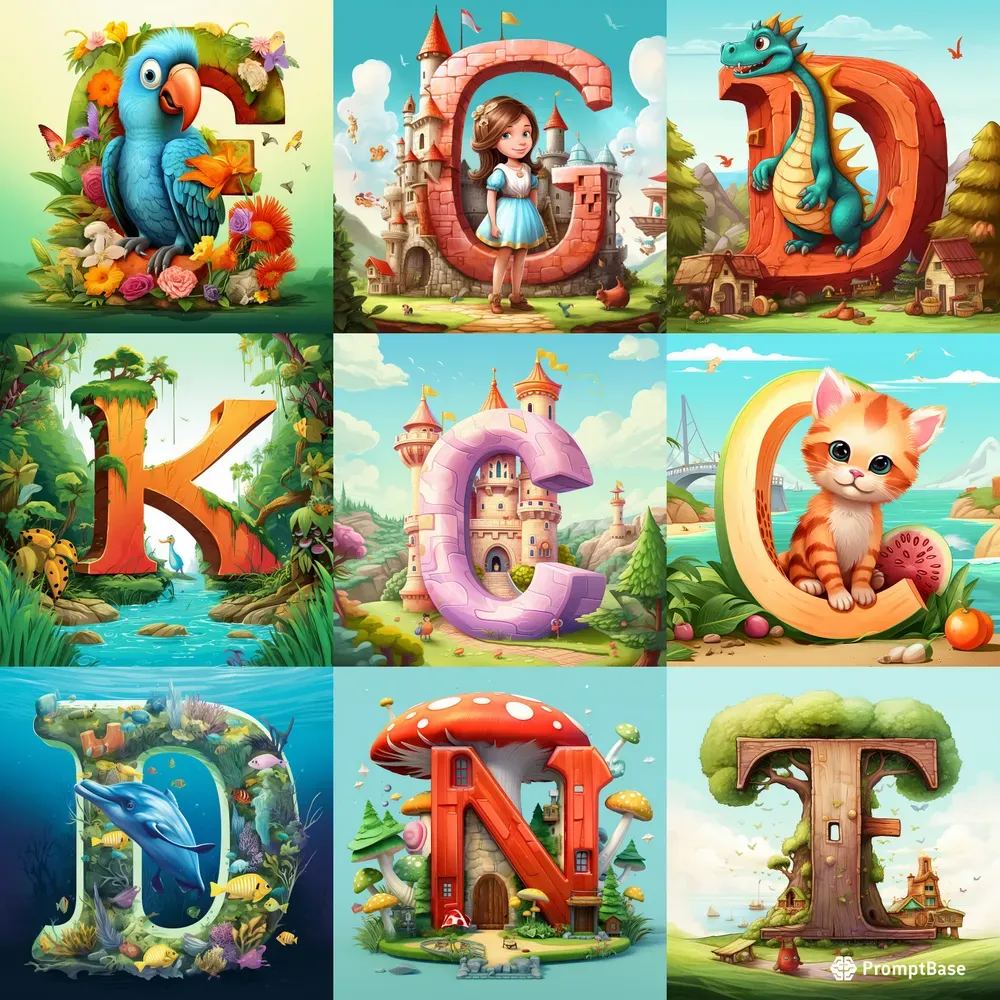Children Cartoon Alphabet Letterings Midjourney Prompt | PromptBase