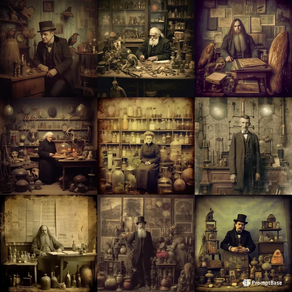 Old Photos Of Scientists Midjourney Prompt | PromptBase