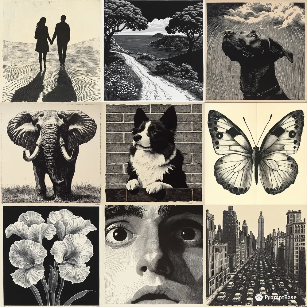 Woodcut Printmaking Illustrations Midjourney Prompt | PromptBase