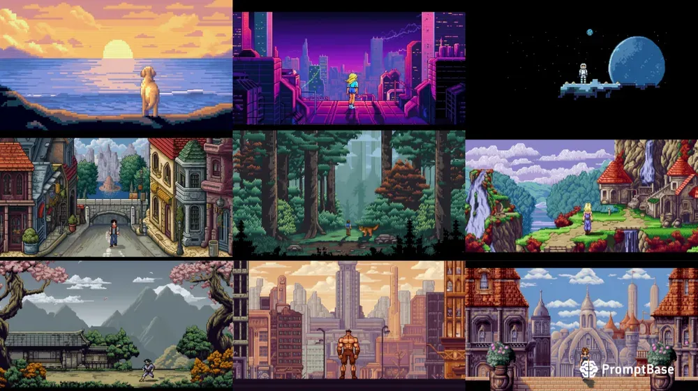 16 Bit Style Wallpaper Landscape Art Midjourney Prompt | PromptBase