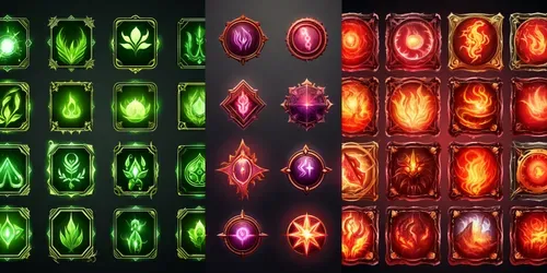 Video Game Spell Button Icons Midjourney Prompt | PromptBase