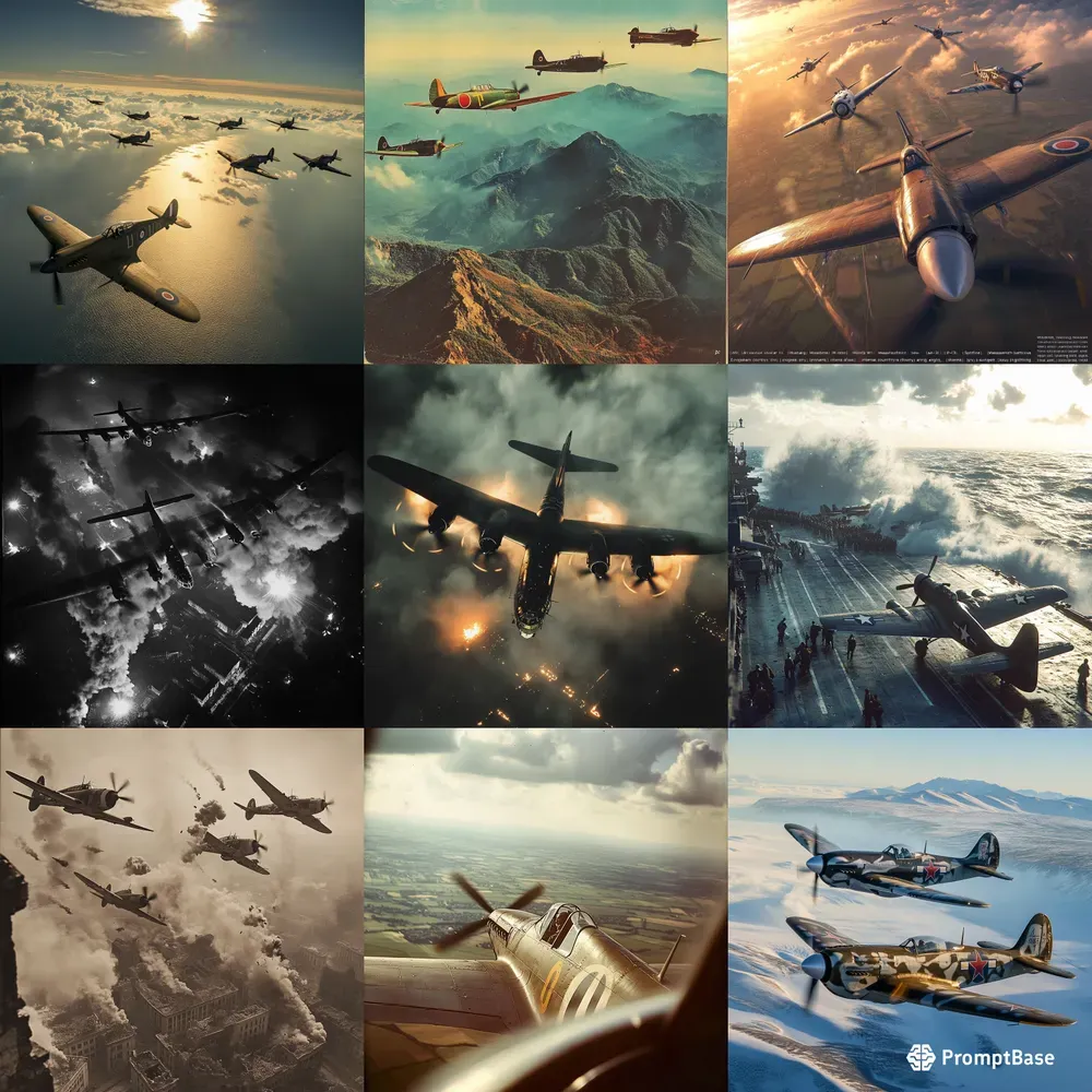 Epic Wwii Aerial Combat Scenes Midjourney Prompt | PromptBase