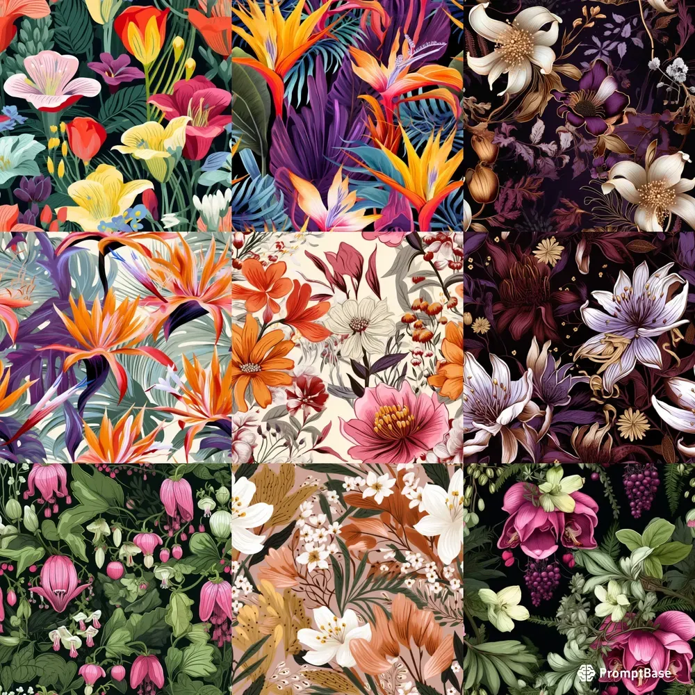 Mystical Bohemian Seamless Flora Pattern Midjourney Prompt | PromptBase