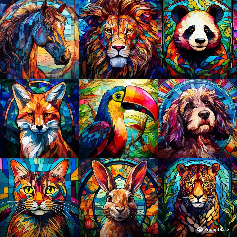 Stained Glass Animal Portrait Window Art Midjourney Prompt | PromptBase