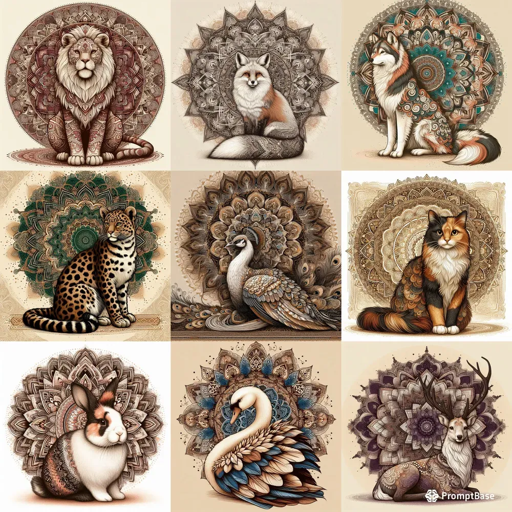 Calico Characters With Sacred Mandalas DALL·E Prompt | PromptBase