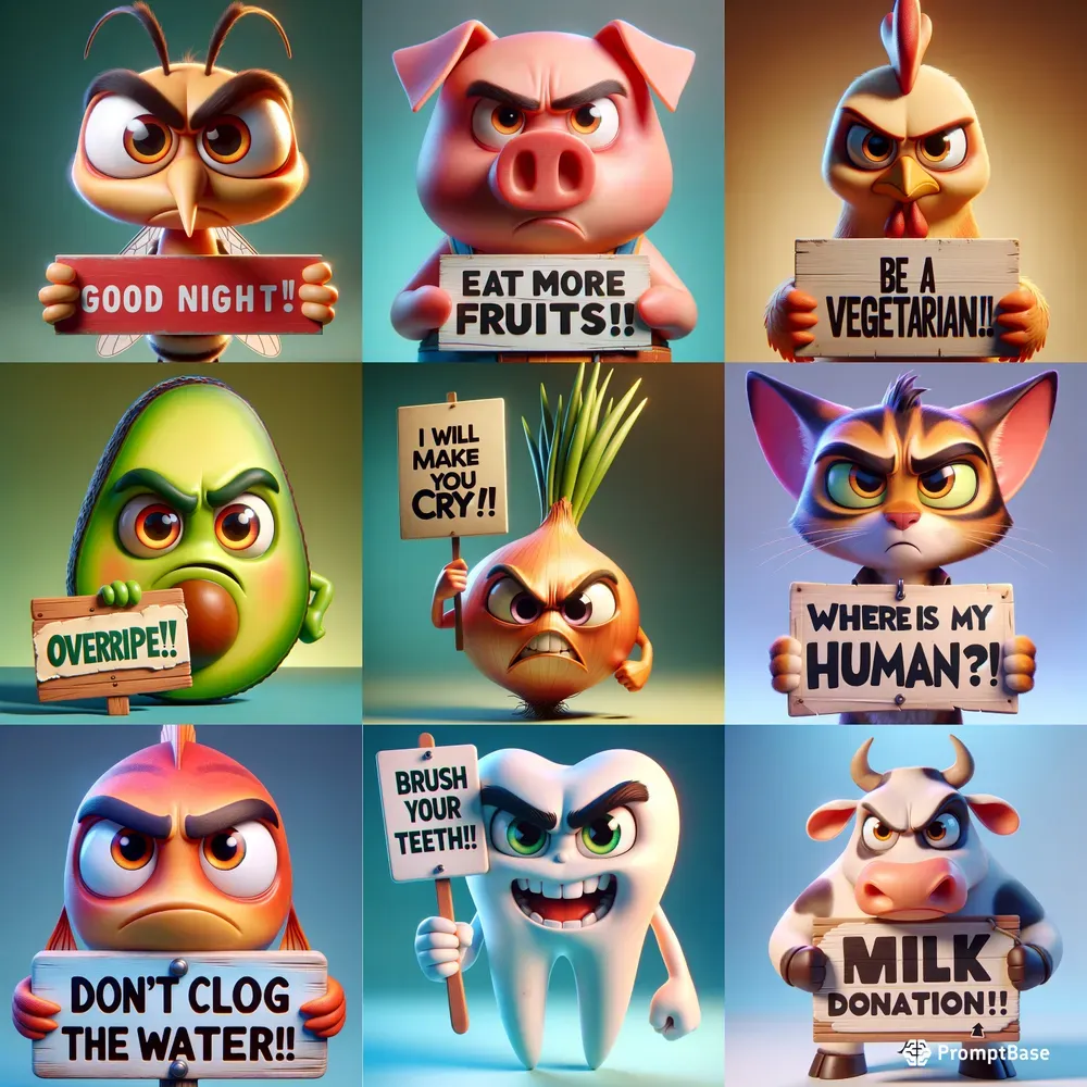 Cartoon Characters With Text Signs DALL·E Prompt | PromptBase