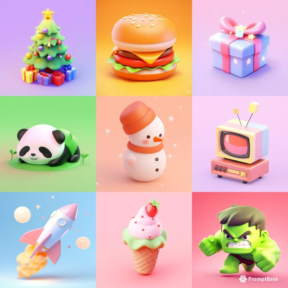 Cute 3D Icons Midjourney Prompt | PromptBase