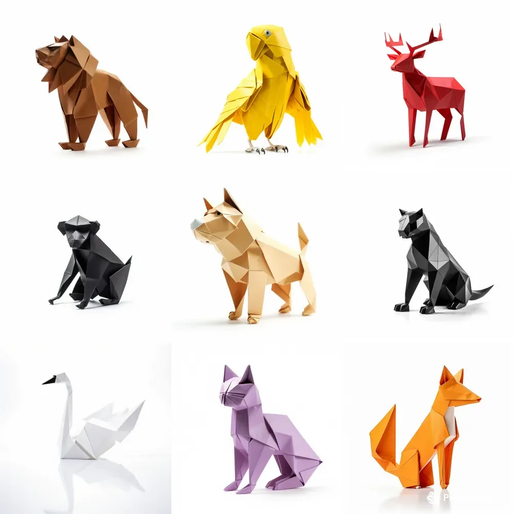 Studio Light Origami Animals Midjourney Prompt | PromptBase