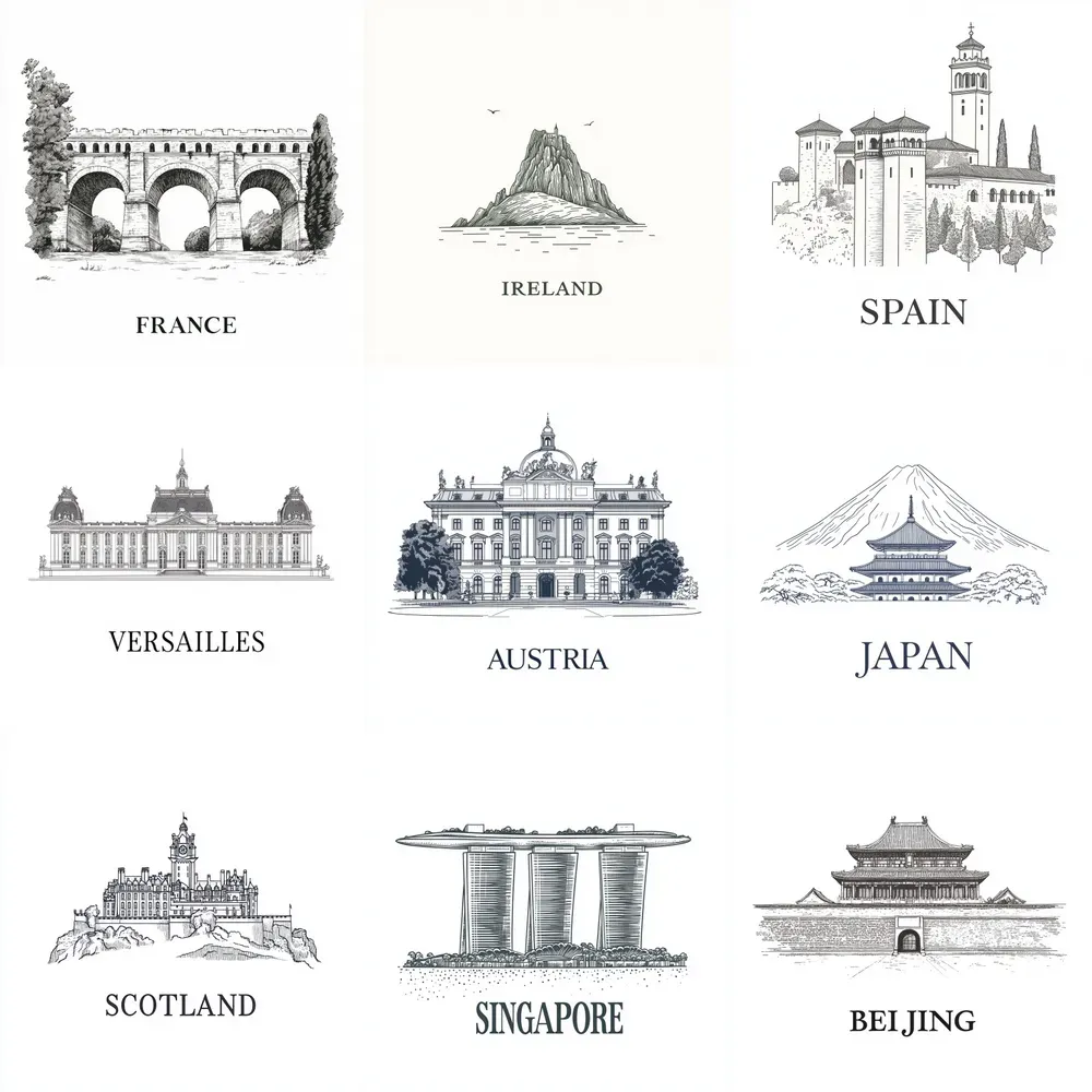 Minimal Iconic Landmark Logos Midjourney Prompt | PromptBase