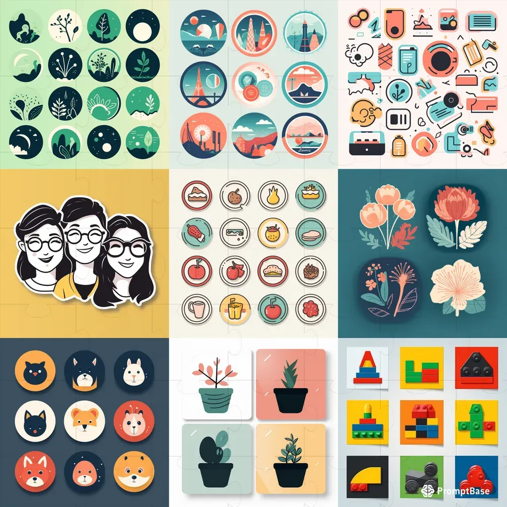 Minimalist Sticker Collections Midjourney Prompt | PromptBase