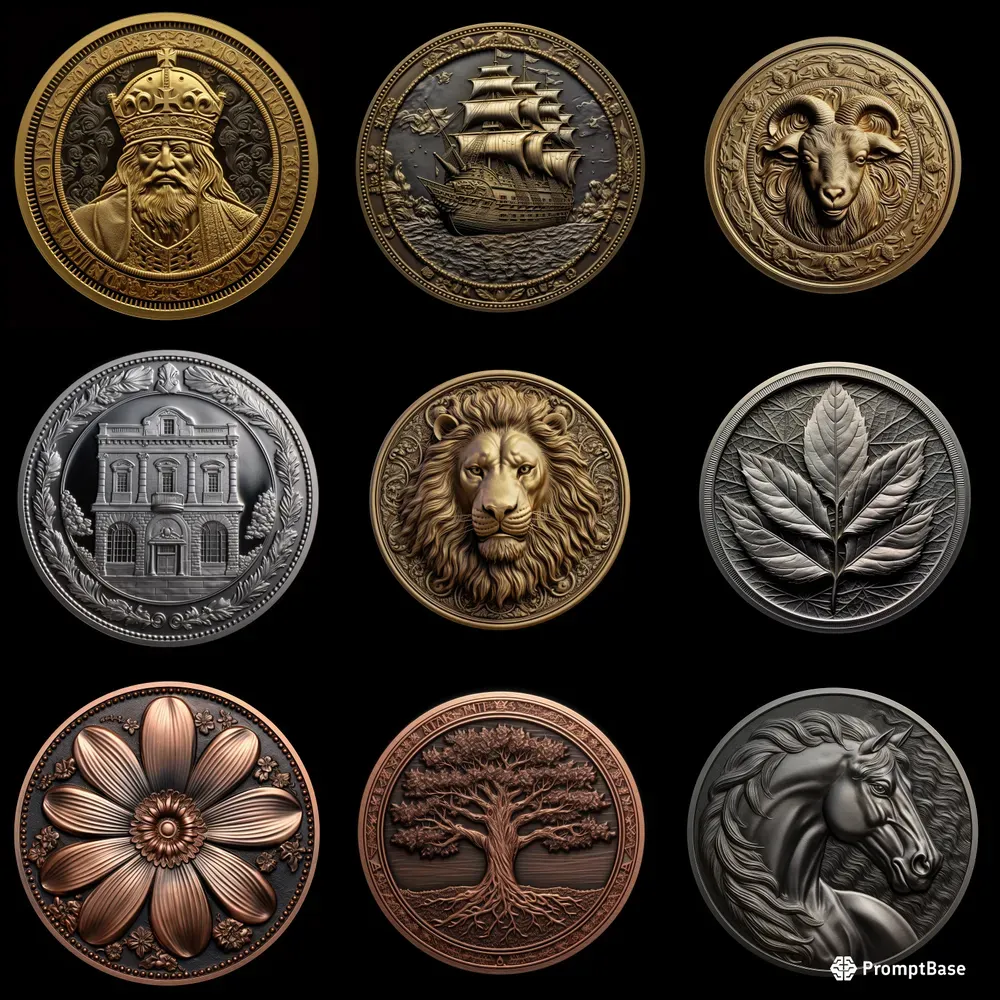 Metal Coins Realistic Currency Money Art Midjourney Prompt | PromptBase