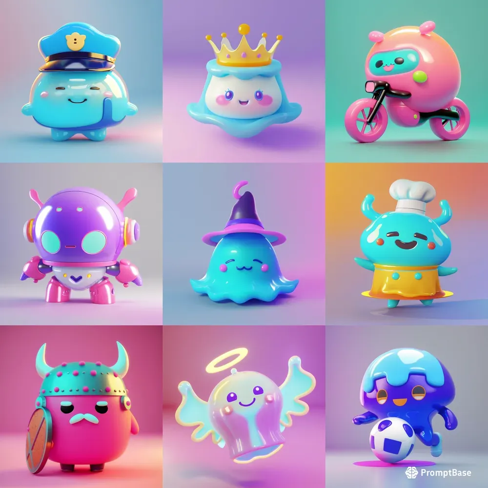 Cute Slime Characters Midjourney Prompt | PromptBase