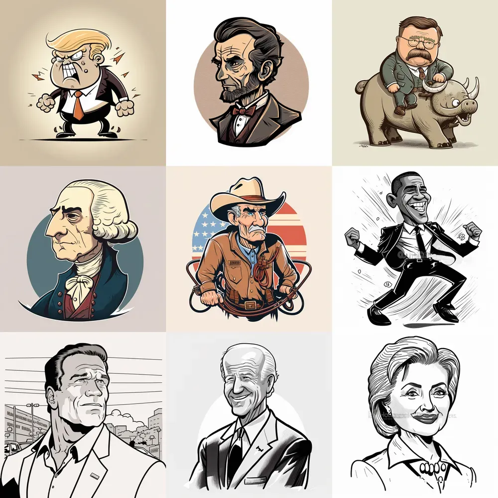 Political Cartoon Style Characters Midjourney Prompt | PromptBase