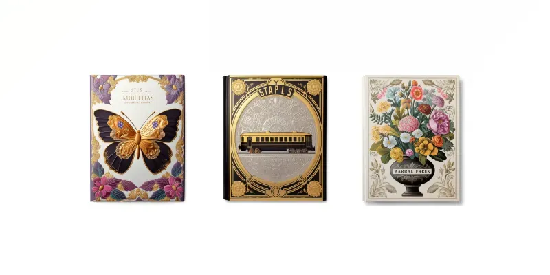 Foil Embossed Book Covers With Labels Midjourney Prompt | PromptBase