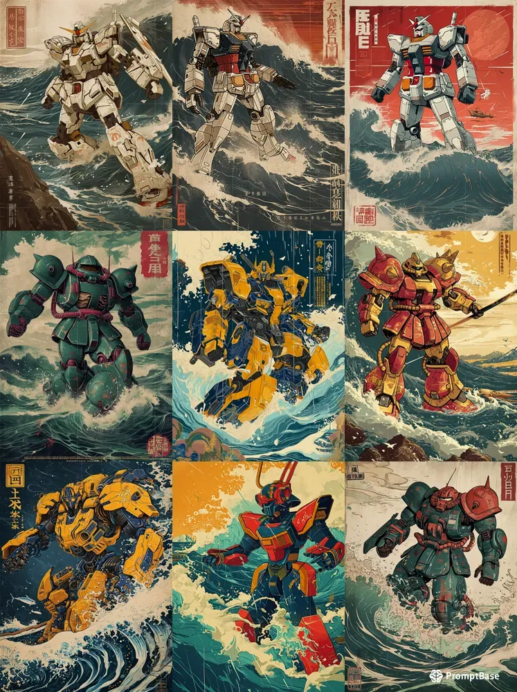 Mecha Vintage Japanese Print Posters Midjourney Prompt | PromptBase