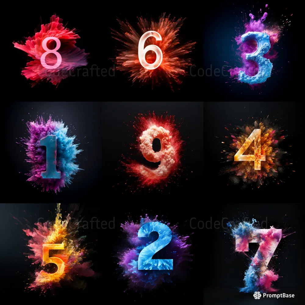 Colorful Numbers Gradient Explosions Midjourney Prompt | PromptBase
