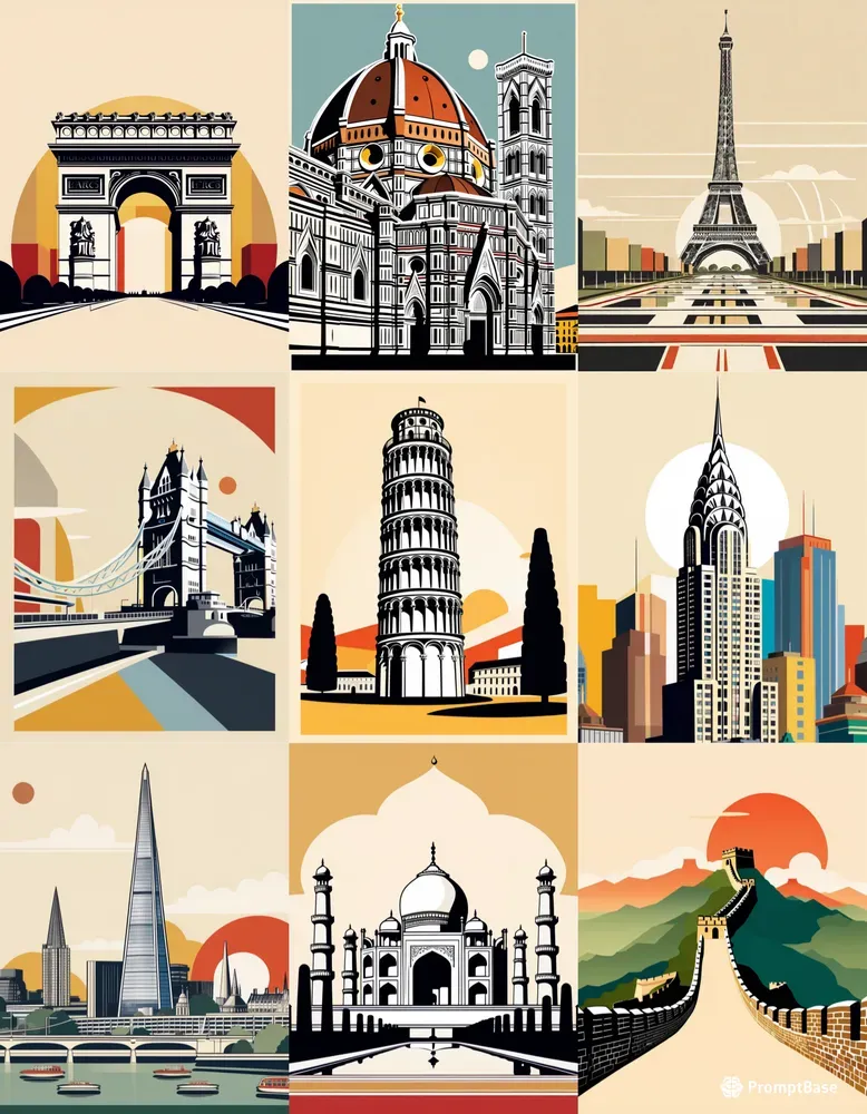 Famous Landmark Midcentury Posters Stable Diffusion Prompt | PromptBase