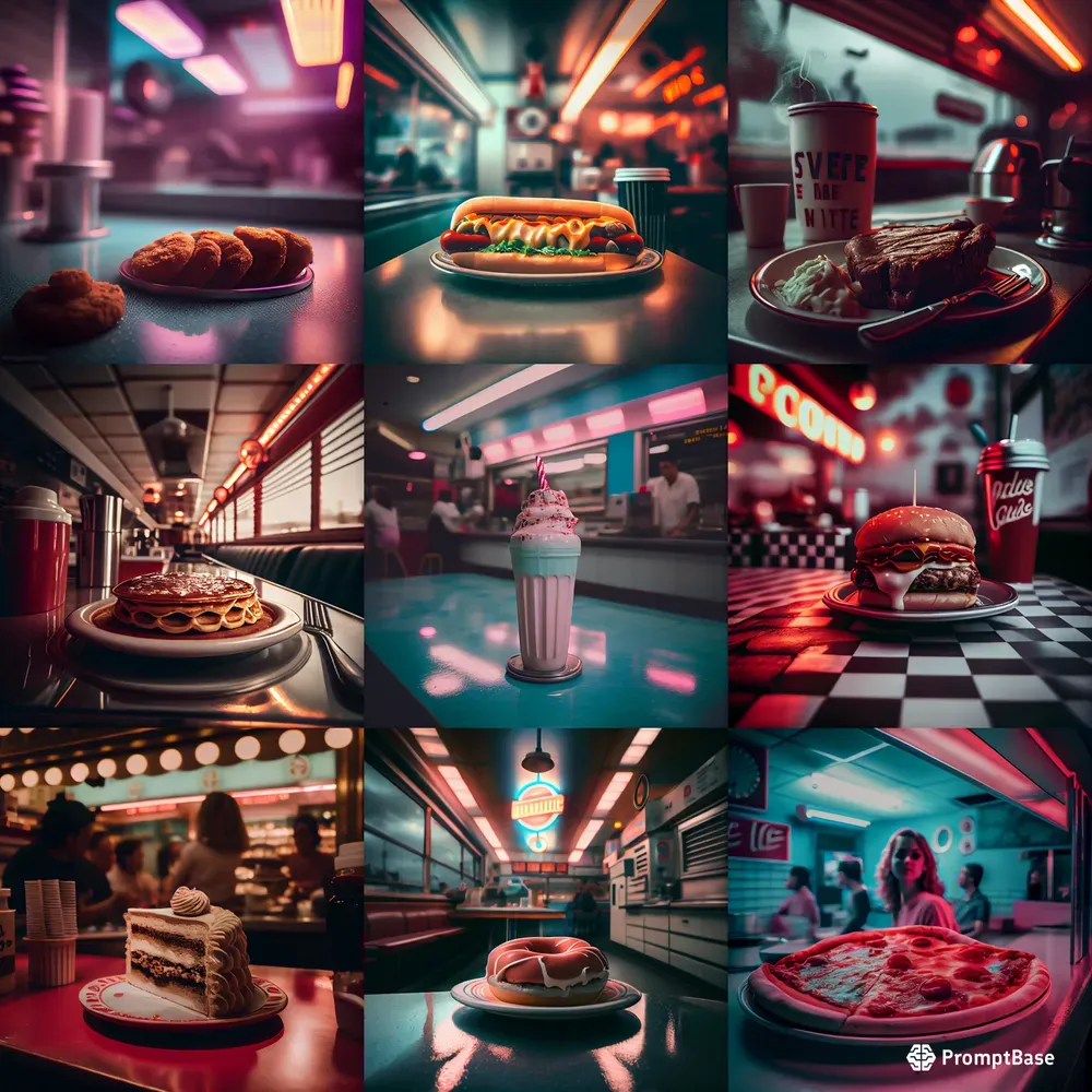 80s Style Diner Foods Midjourney Prompt | PromptBase