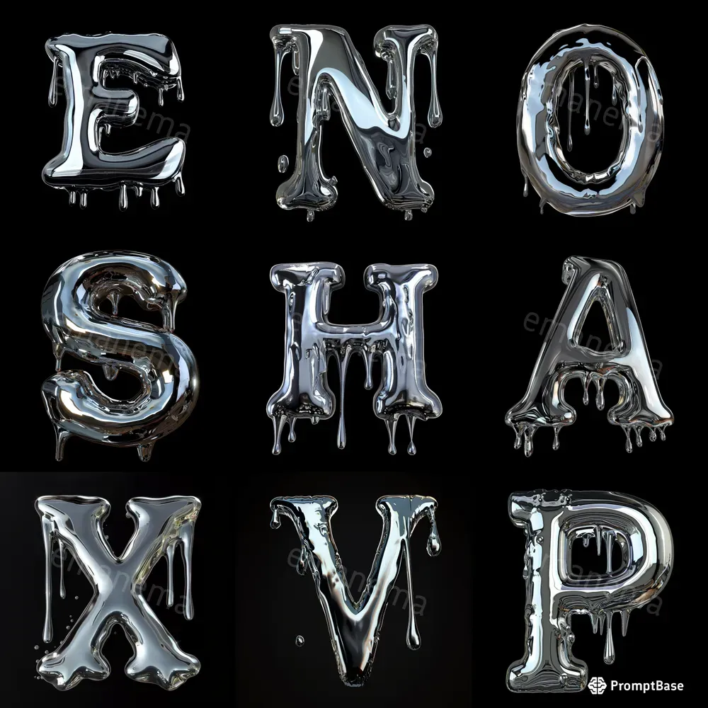 Liquid Mercury Letters Midjourney Prompt | PromptBase