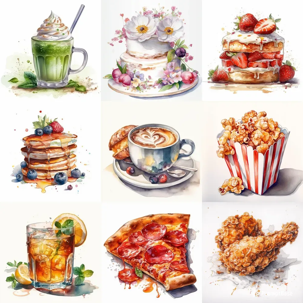 Watercolor Food Art Midjourney Prompt | PromptBase