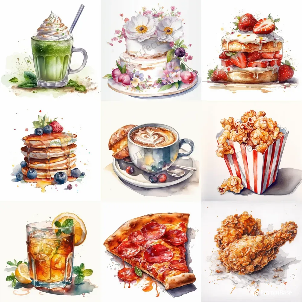 Watercolor Food Art Midjourney Prompt | PromptBase