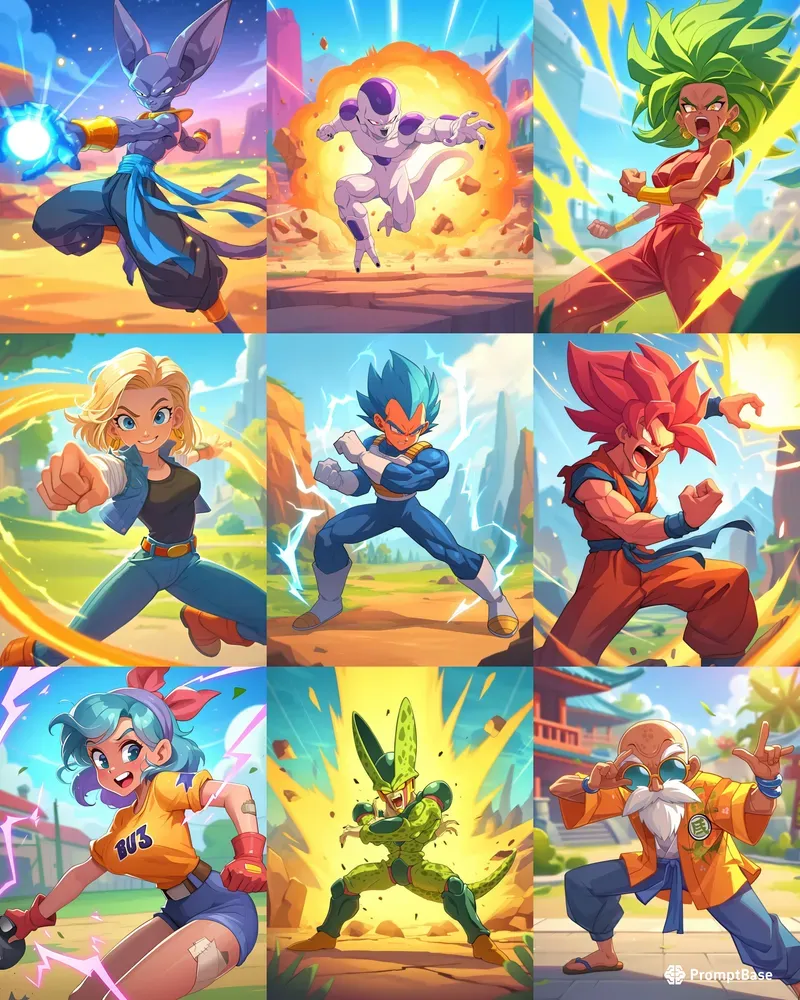 Cartoonic Dragon Ball Characters Midjourney Prompt | PromptBase