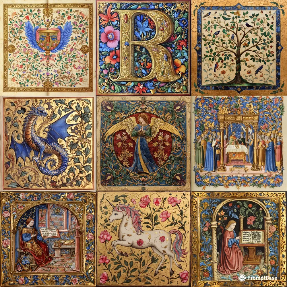 Middle Ages Illuminated Manuscript Art Midjourney Prompt | PromptBase
