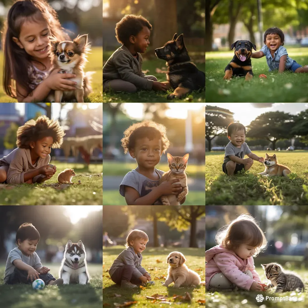 Photorealistic Children Playing With Pets Midjourney Prompt | PromptBase
