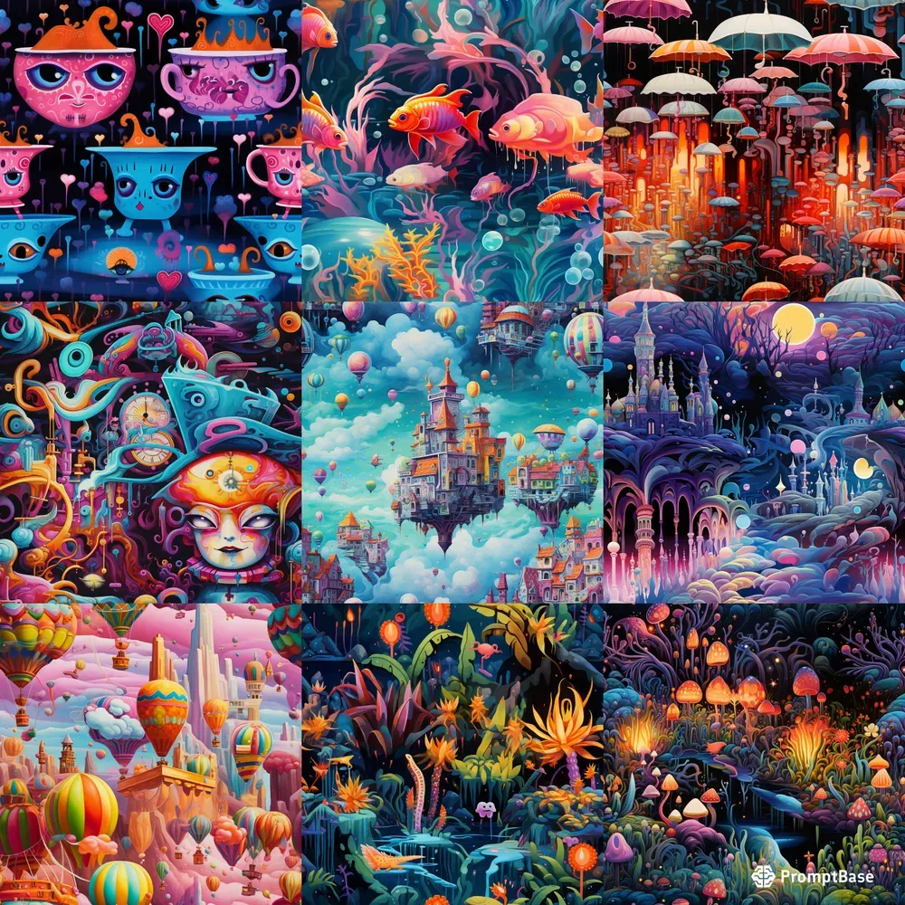 Vivid Dreamscape Patterns Midjourney Prompt | PromptBase