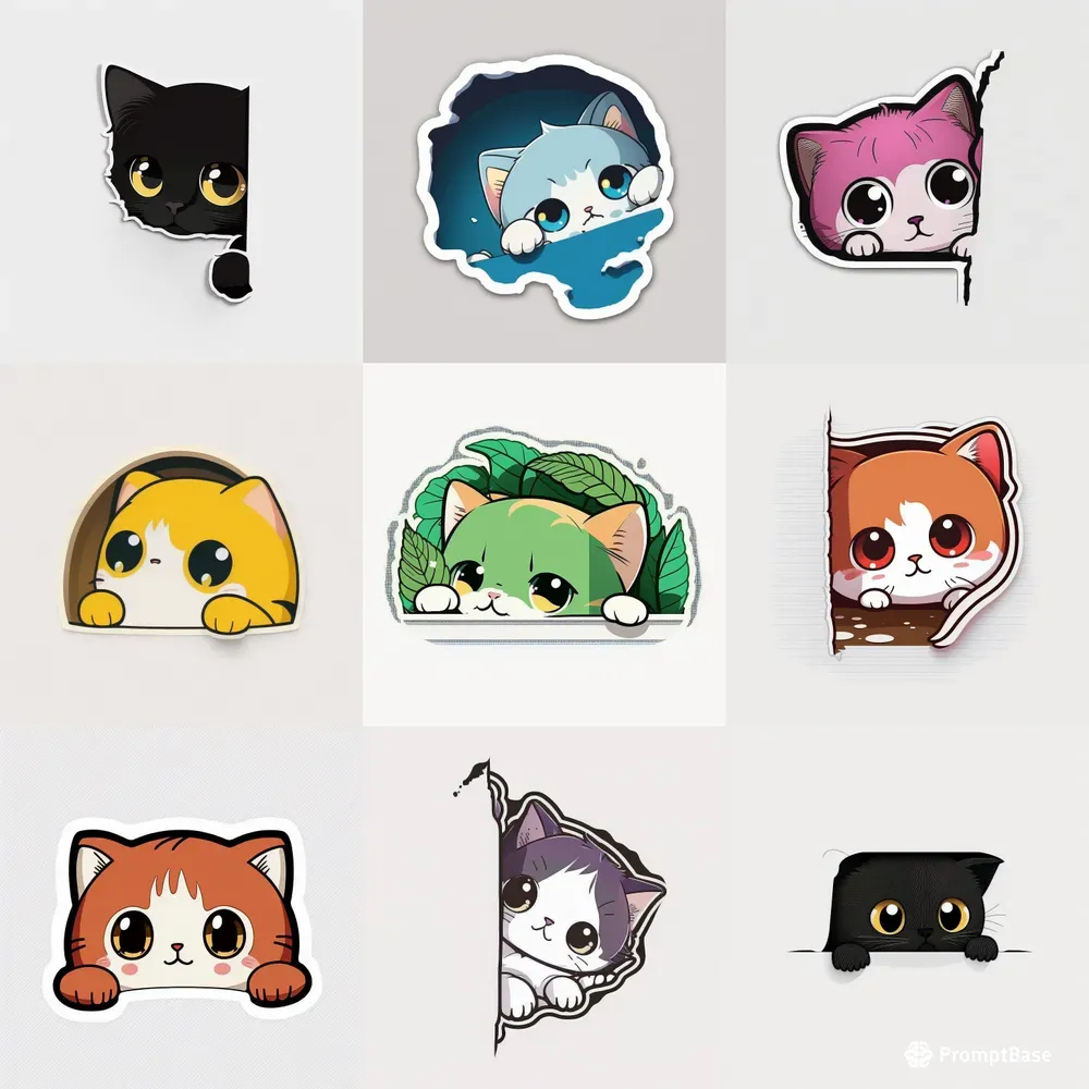 Peek A Boo Cats Stickers Midjourney Prompt | PromptBase