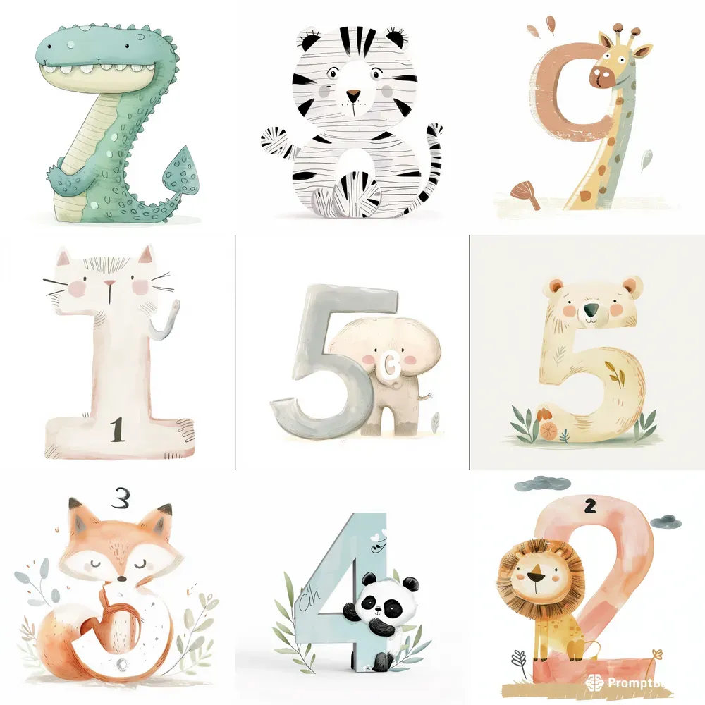 Cute Kawaii Animal Numbers Midjourney Prompt | PromptBase