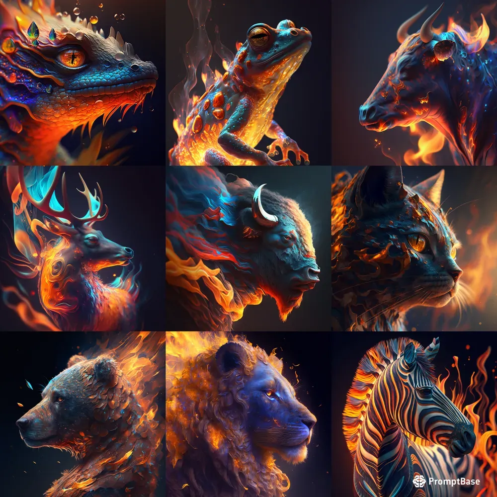 Burning Flames Realistic Fire Animals Midjourney Prompt | PromptBase