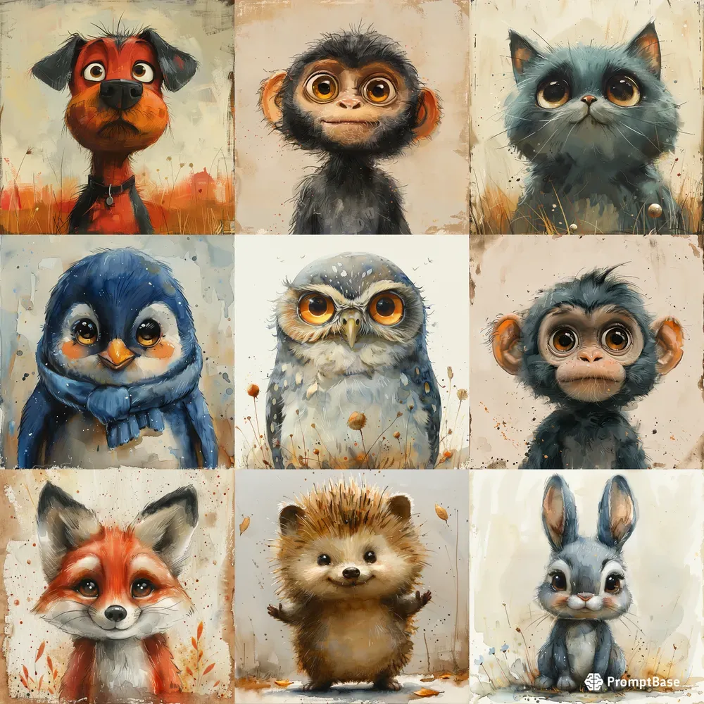 Whimsical Animals Watercolor Paintings Midjourney Prompt | PromptBase