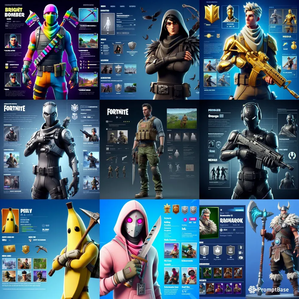 Fortnite Character Profile Stat Sheets DALL·E Prompt | PromptBase