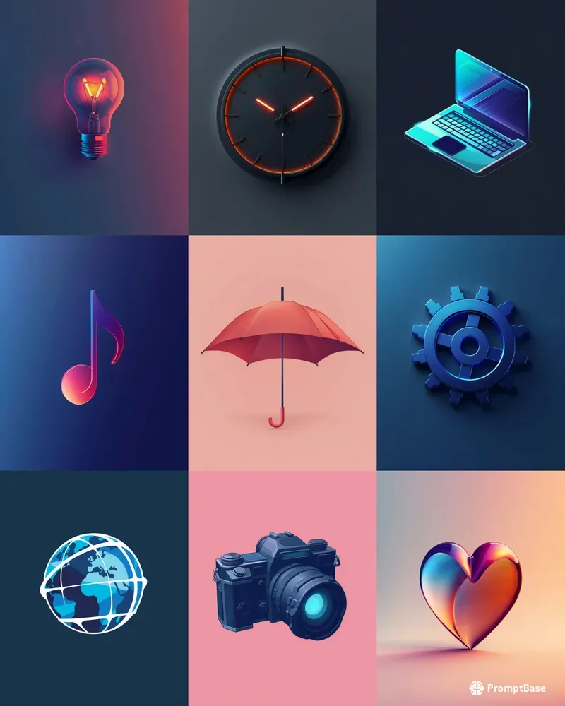 Tech Core 2D Icons Midjourney Prompt | PromptBase