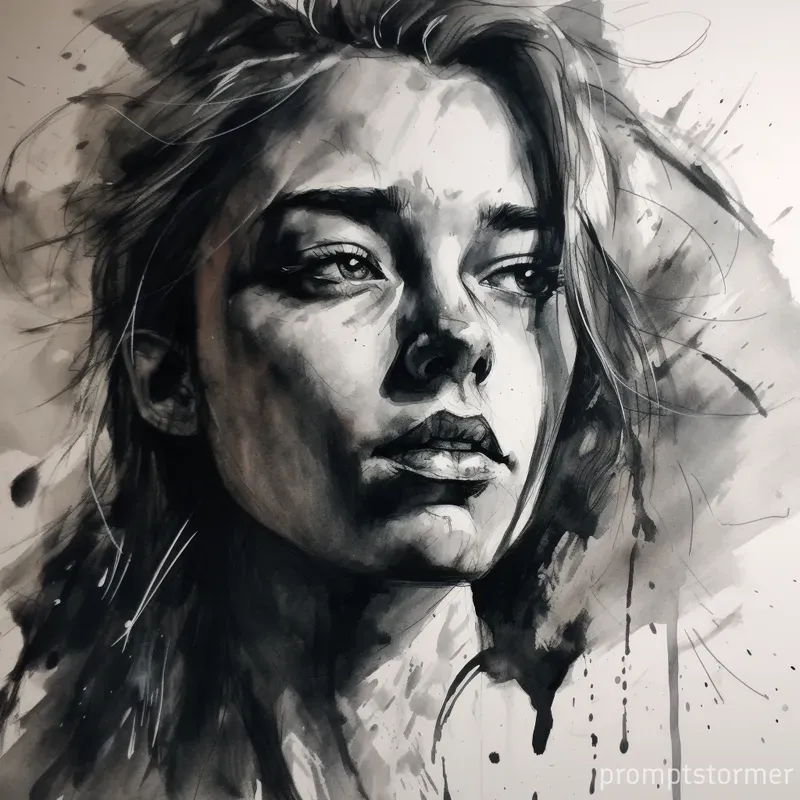 Black And White Ink Character Artworks Midjourney Prompt | PromptBase