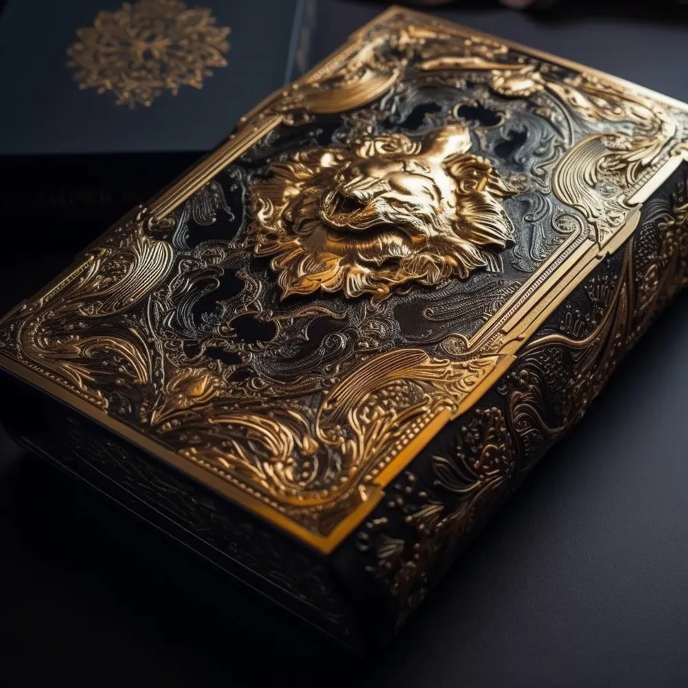 Foil Embossed Book Covers With Labels Midjourney Prompt | PromptBase