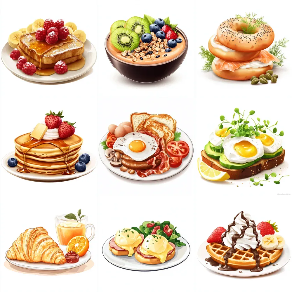 Breakfast Illustration Cartoon Vectors Midjourney Prompt | PromptBase