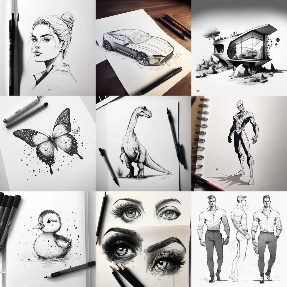 Unique Reference Pencil Drawings Midjourney Prompt | PromptBase