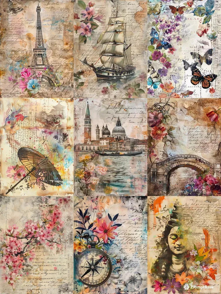 Mixed Media Collages Of Old Paper Midjourney Prompt | PromptBase