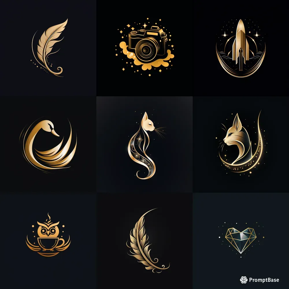 Commercial Use Golden Logos Midjourney Prompt | PromptBase