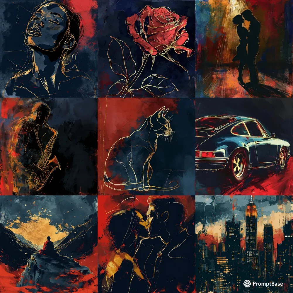 Moody Neo Noir Silhouette Paintings Midjourney Prompt | PromptBase
