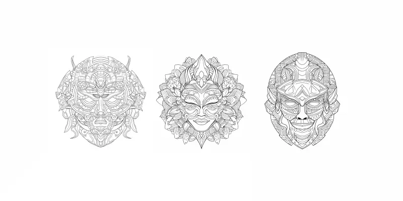 Mandala Mask Coloring Pages Midjourney Prompt | PromptBase